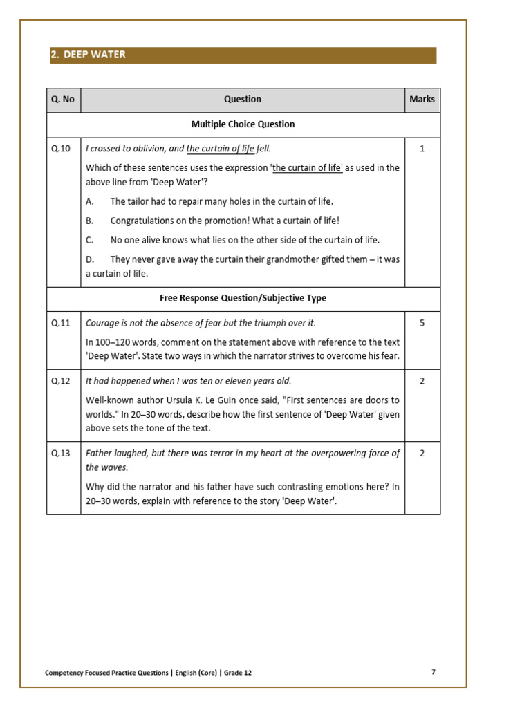 Deep Water CBQ | PDF | Cognition | Cognitive Science