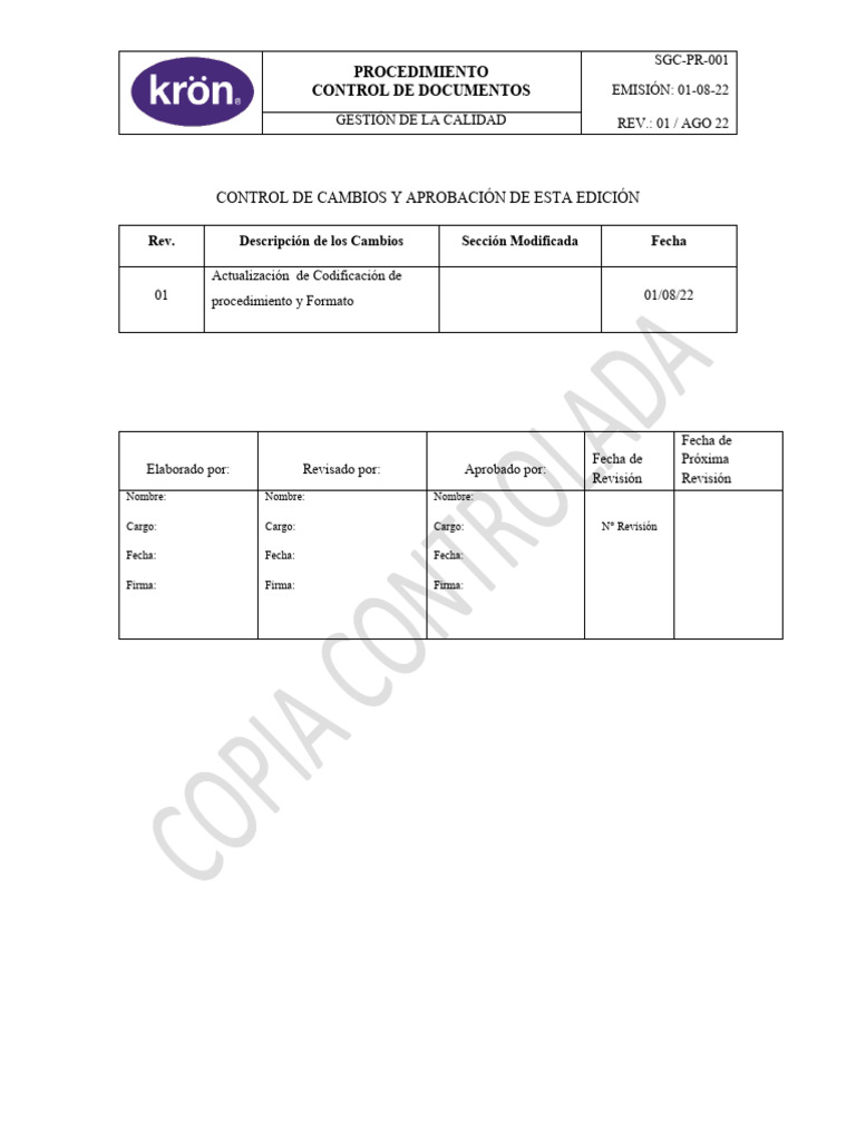 SGC-PR-001 Control de Docm | PDF | Sistema de manejo de calidad ...