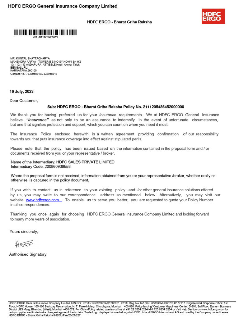 HDFC ERGO - Bharat Griha Raksha: 16 July, 2023 | PDF | Infection ...