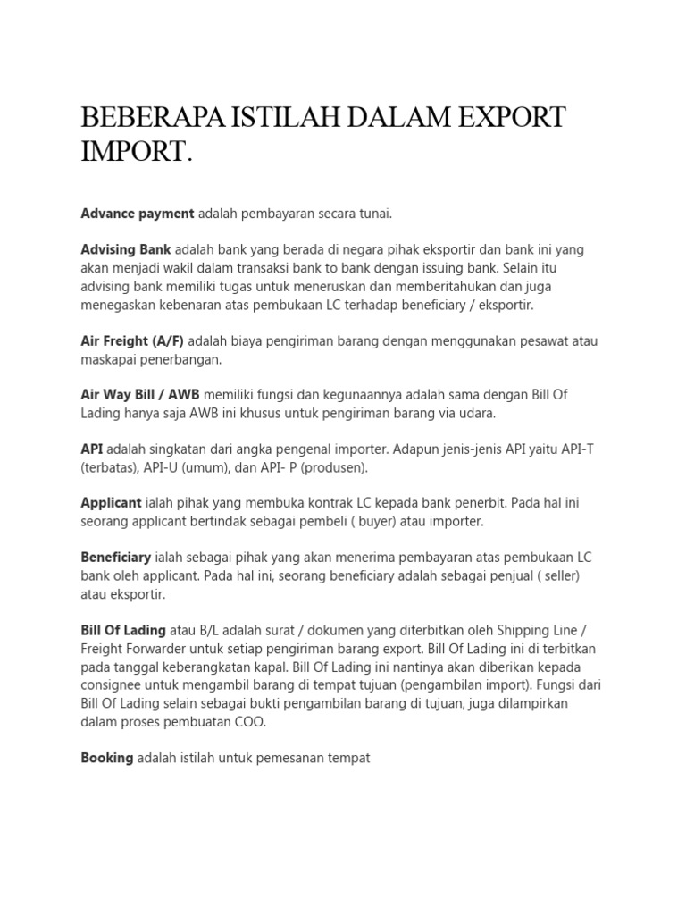 Beberapa Istilah Dalam Export Import | PDF