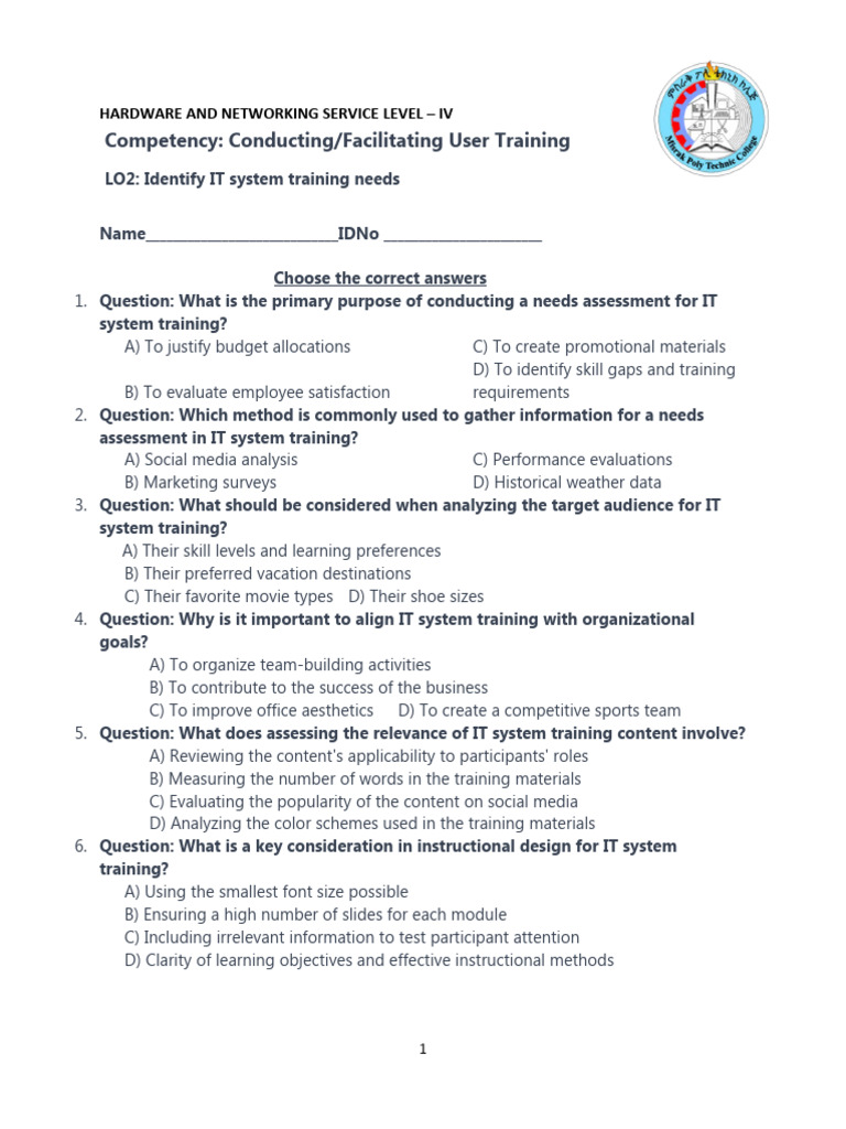 LO2 Assement On Identify IT System Training Needs | PDF | Needs Assessment | Instructional Design