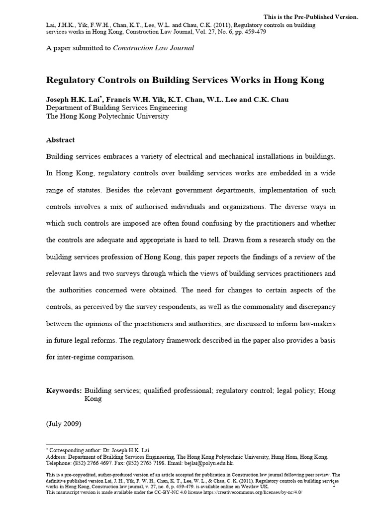 HK Building Services Regulations | PDF | Plumbing | Engineer