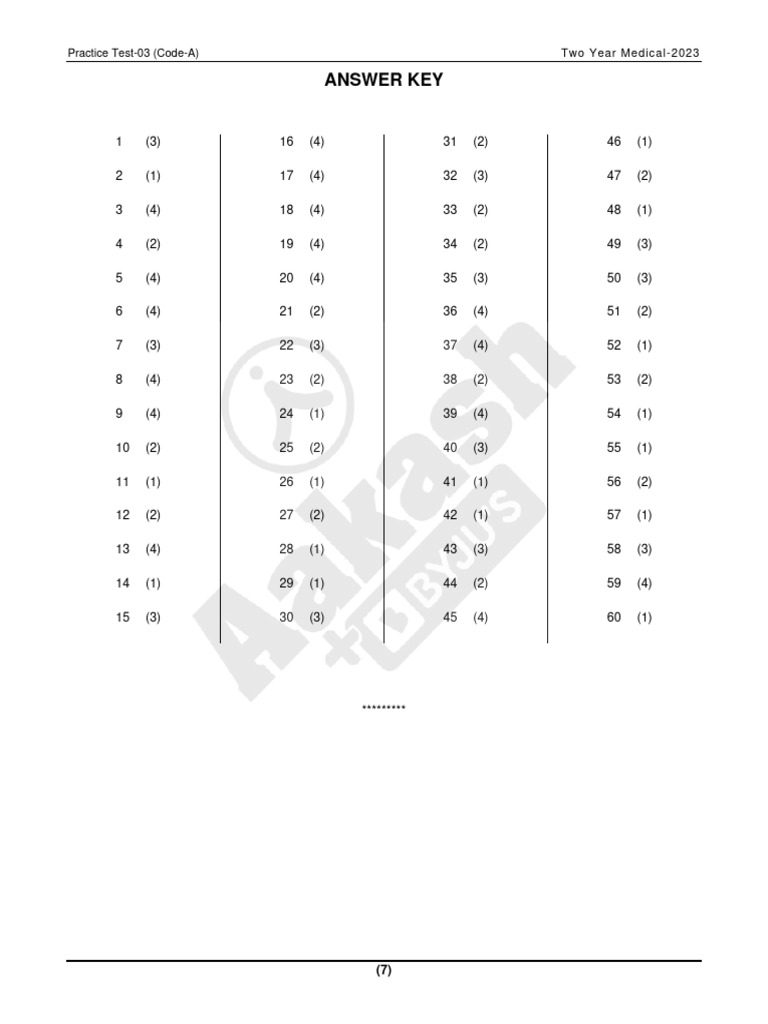 Practice Test-03 - TYM - Phase I Answer Key | PDF