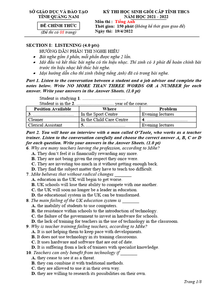 04 de Chinh Thuc HSG 9 - 2022 | PDF