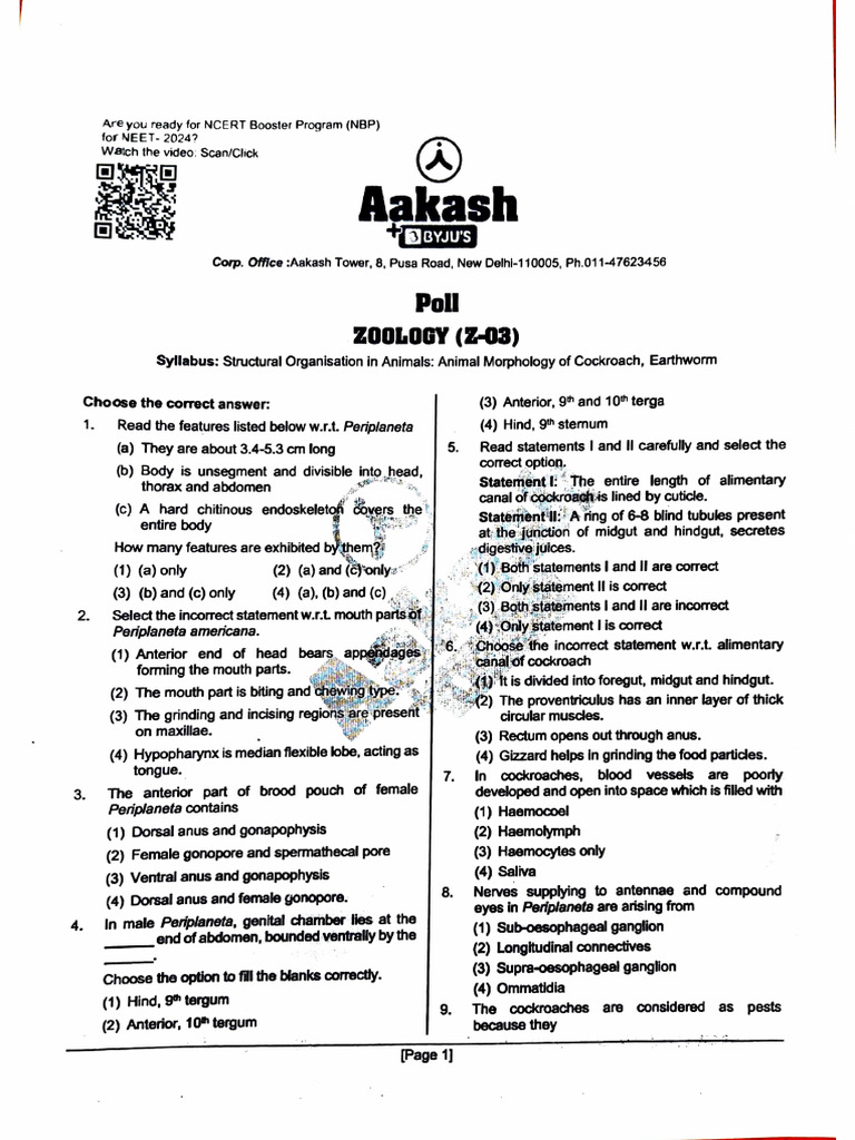 Poll 3 Zoology | PDF | Anatomy | Animal Anatomy