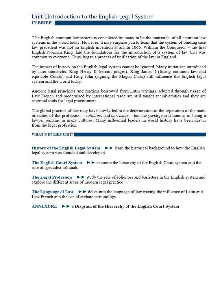 Unit 1 - Introduction To The English Legal System | PDF | Barrister | Solicitor