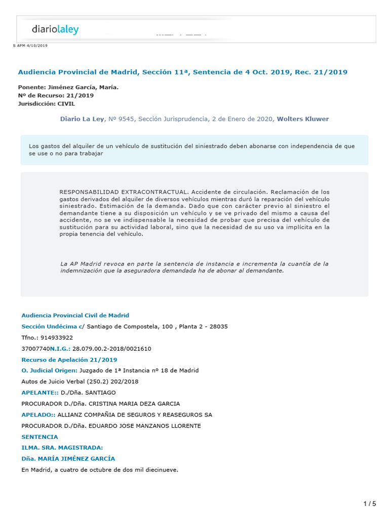 Sentencia Audiencia Provincial de Madrid, Sección 11, Sentencia de 4 Oct. 2019, Rec. 21/2019 ...