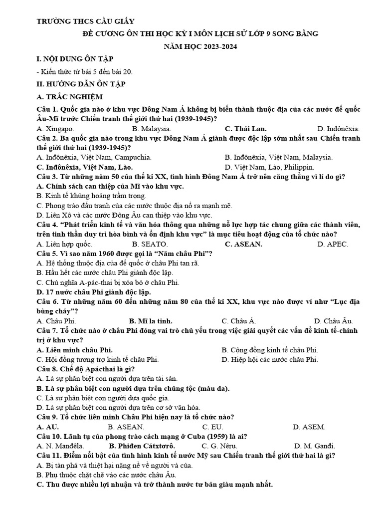 Đề cương sử 9 HKI 9SB | PDF