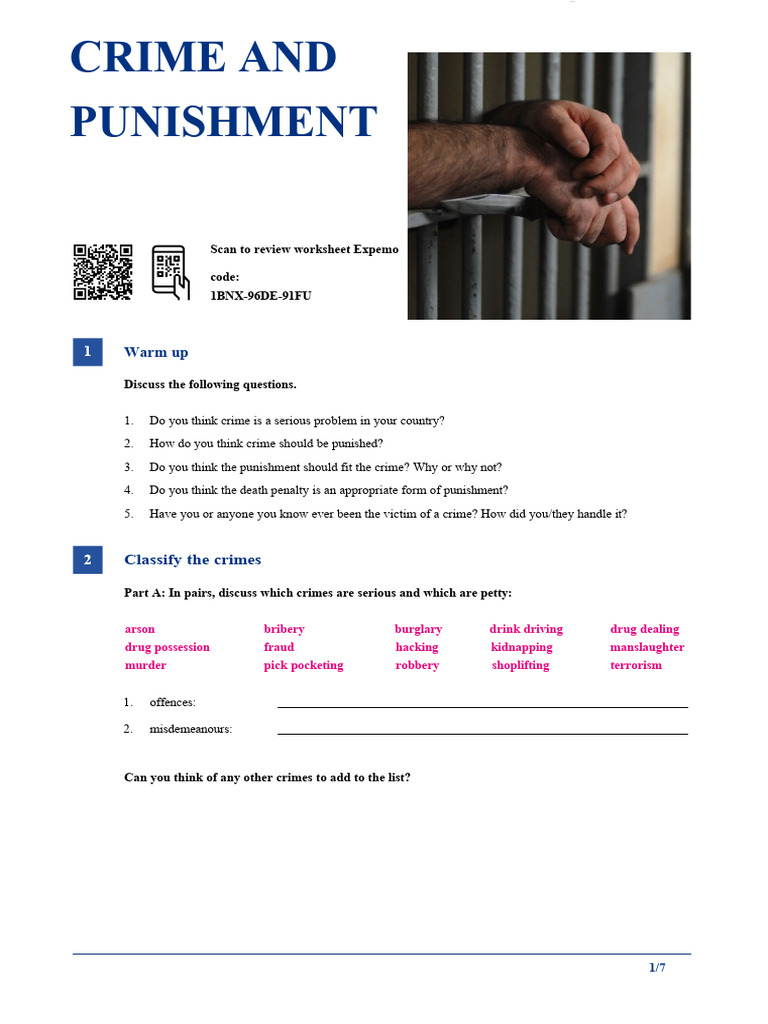 Crime and Punishment Worksheet | PDF | Law | Mystery, Thriller & Crime ...