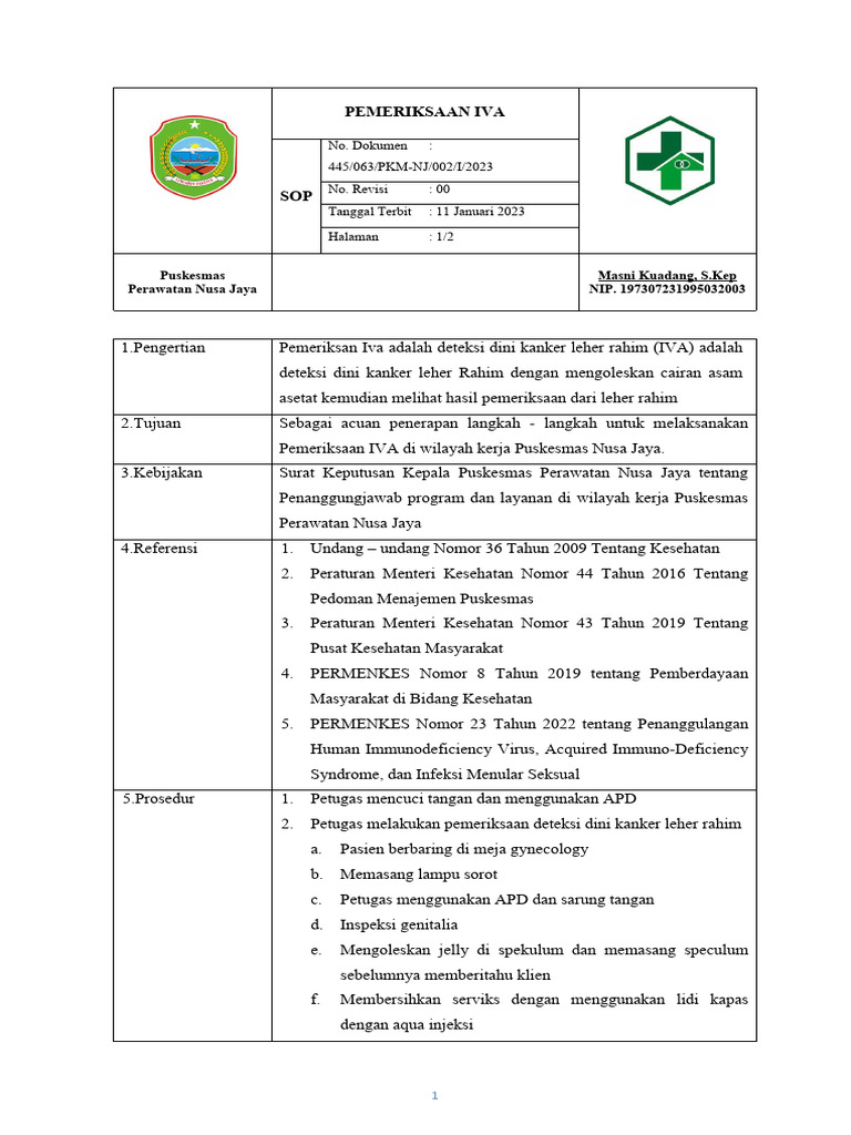 (Print) Sop Pemeriksaan Iva | PDF