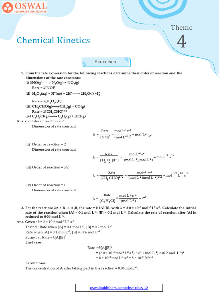 NCERT Solutions For Class 12 Chemistry Chapter 4 Chemical Kinetics | PDF