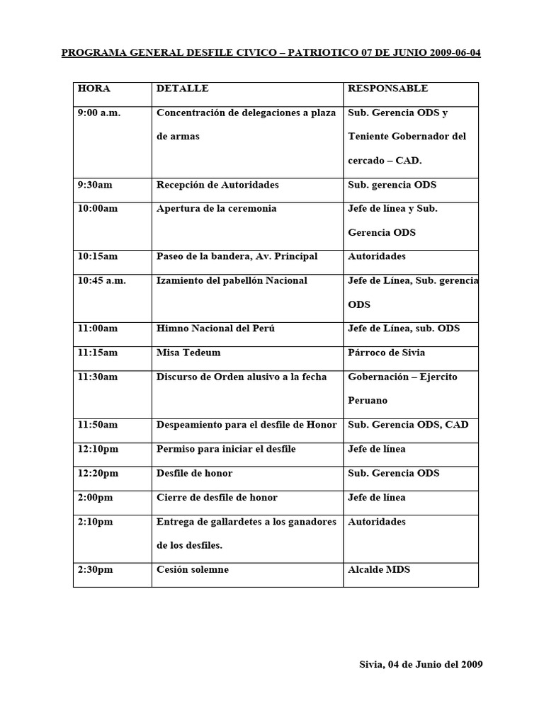 Programa General Desfile Civico | PDF