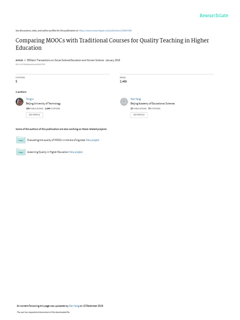 Comparing MOOCs With Traditional Courses For Quali | PDF | Massive Open Online Course | Learning