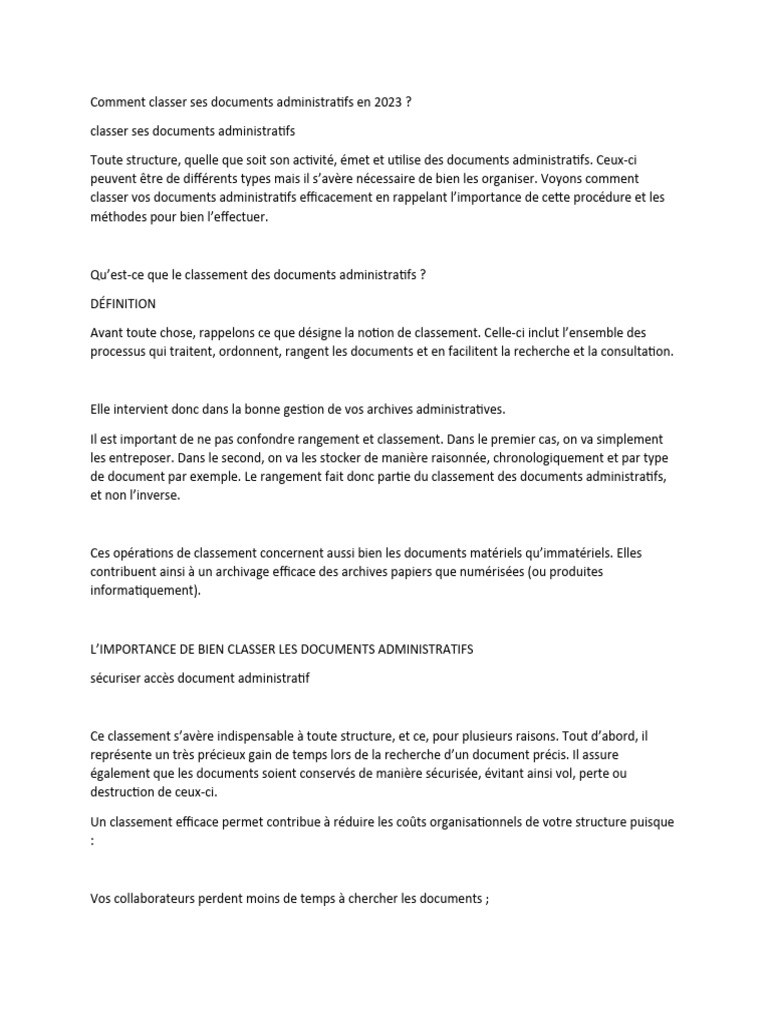 Comment Classer Ses Documents Administratifs en 2023 | PDF | Archives