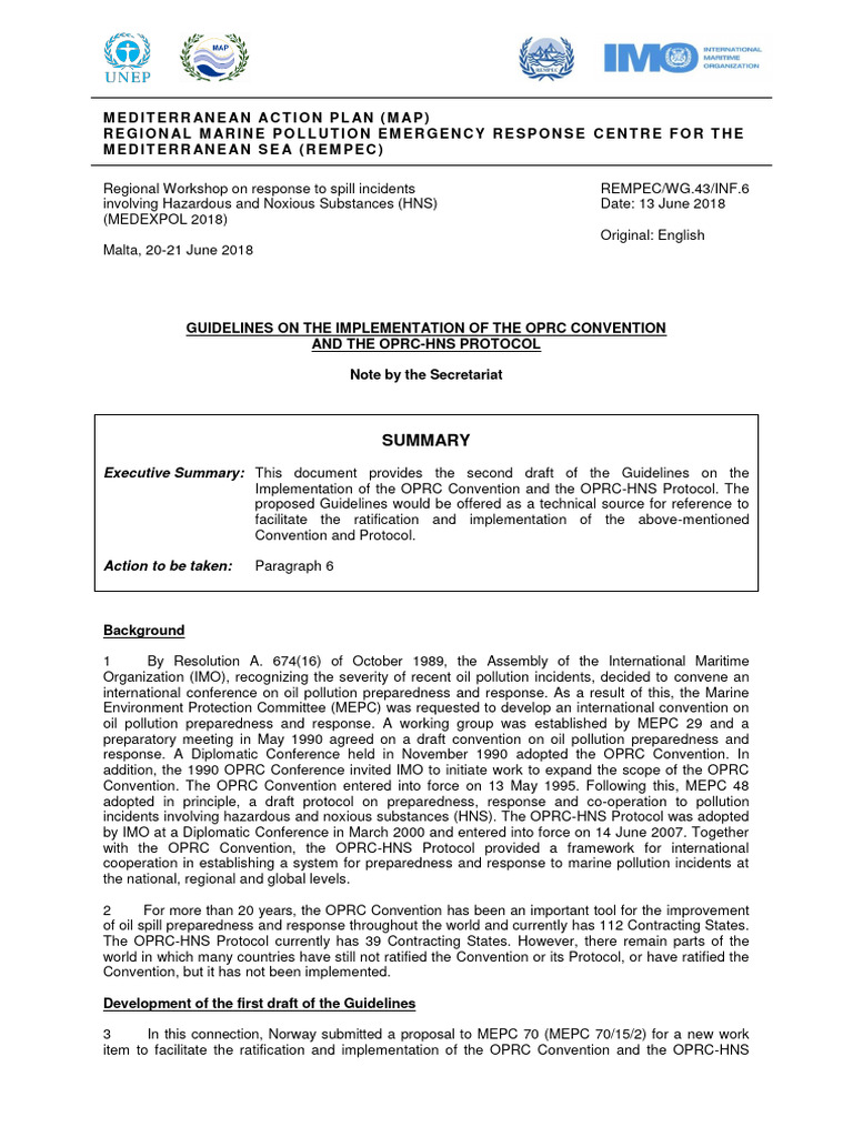 REMPEC - wg.43.INF.6 - Guidelines On The Implementation of The OPRC ...