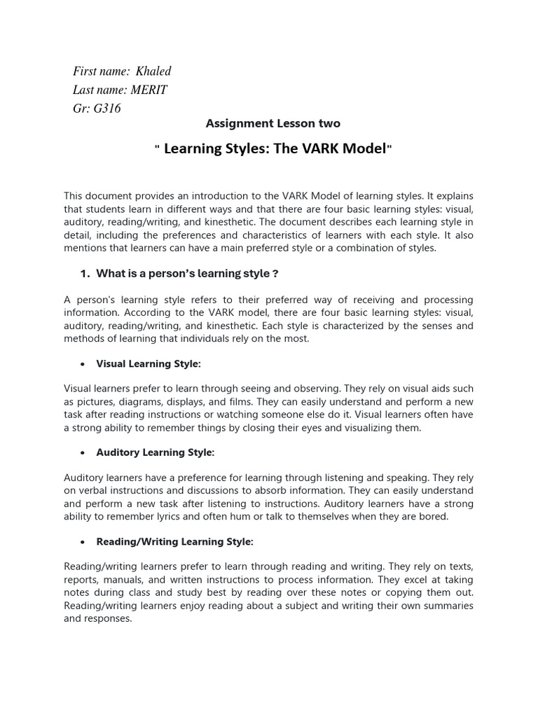 Understanding the VARK Learning Styles | PDF | Learning Styles | Learning