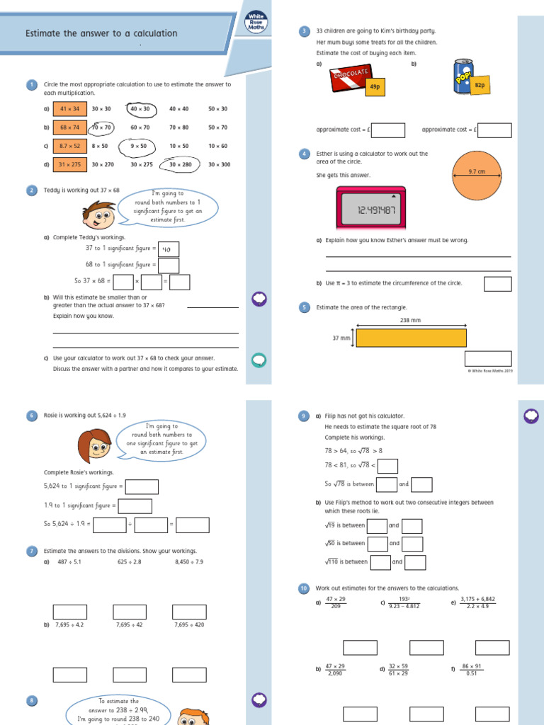 Y8 Spring Block 6 WO3 Estimate The Answer To A Calculation 2019 | PDF