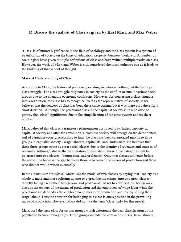 Marx and Weber on Class Analysis | PDF | Karl Marx | Social Stratification