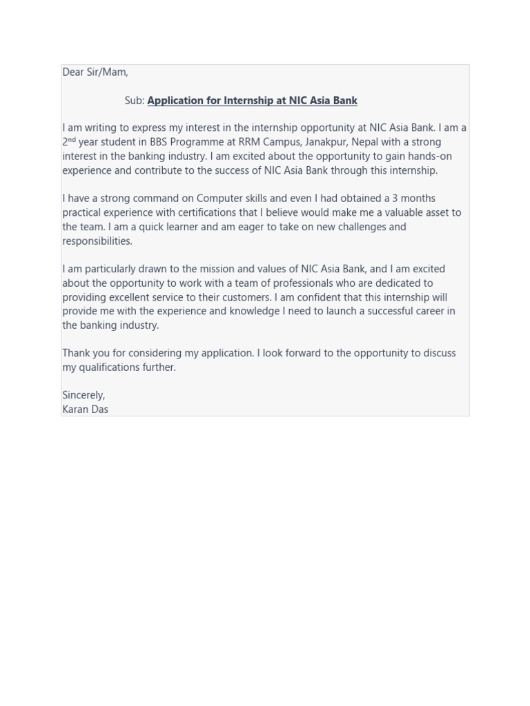 Application For Internship | PDF