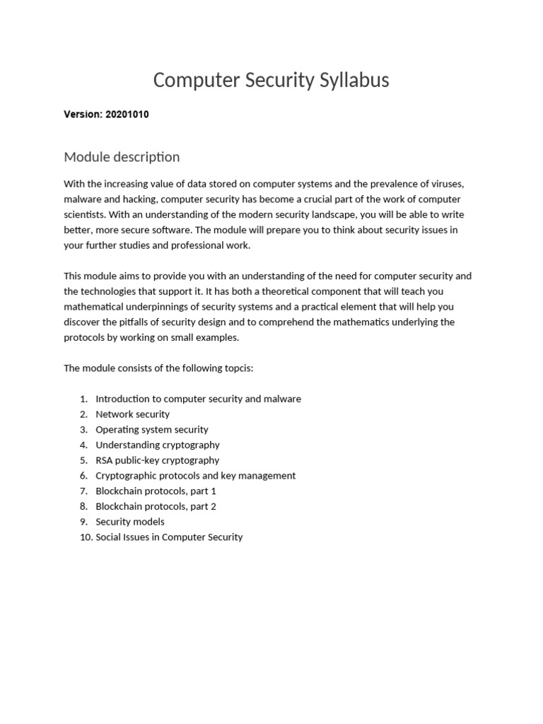 Syllabus CM2025 CS | PDF | Security | Computer Security