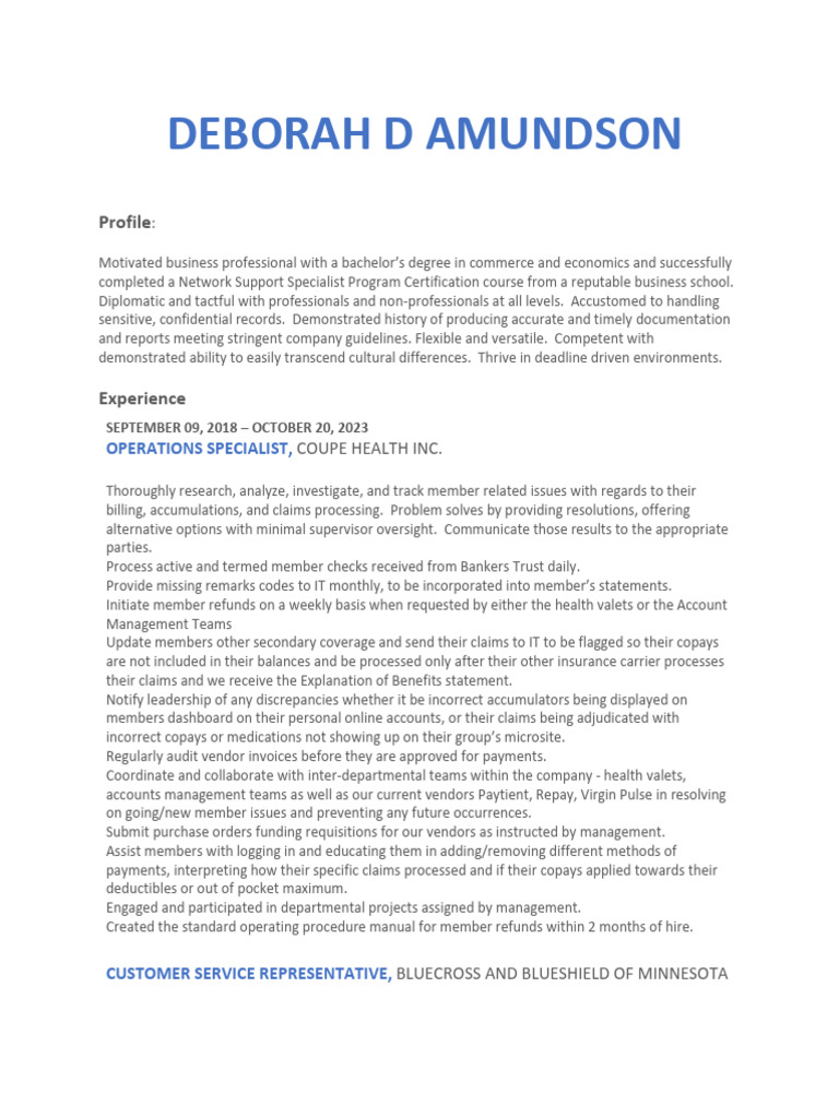Resume Deborah Amundson | PDF