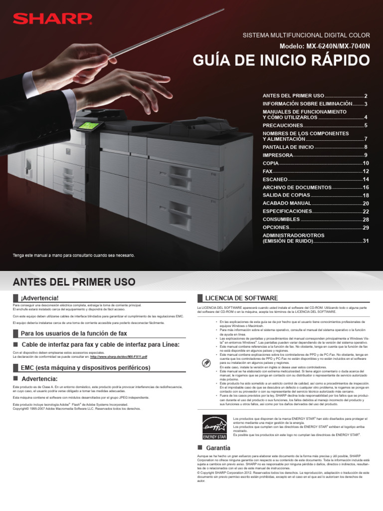 Impresora Sharp mx6240n 7040n | PDF