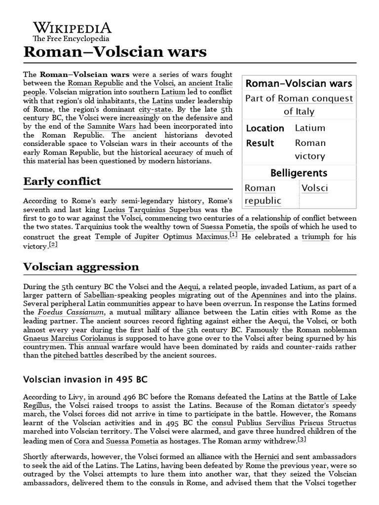 Roman-Volscian Wars - Wikipedia | PDF | Greco Roman World | Ancient Peoples