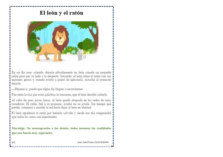 El León y El Ratón: Moraleja: No Menosprecies A Los Demás, Todos ...