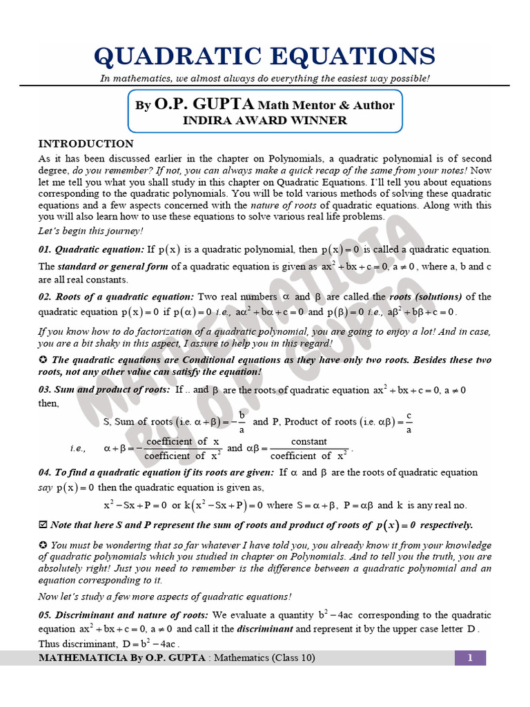 Quadratic Equations | PDF | Quadratic Equation | Factorization