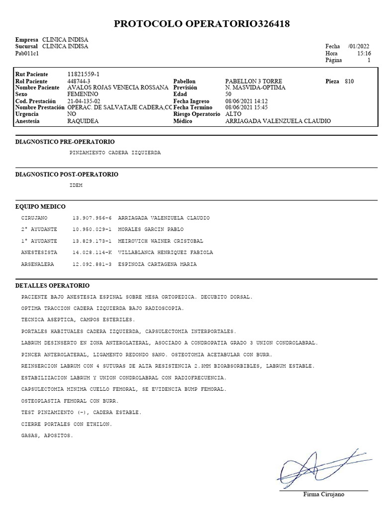 448744-3 Protocolo Operatorio | PDF