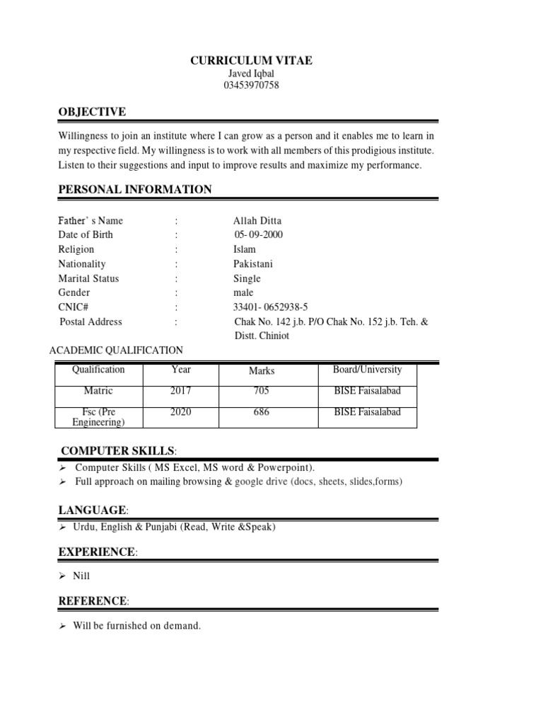 Javed Iqbal CV | PDF