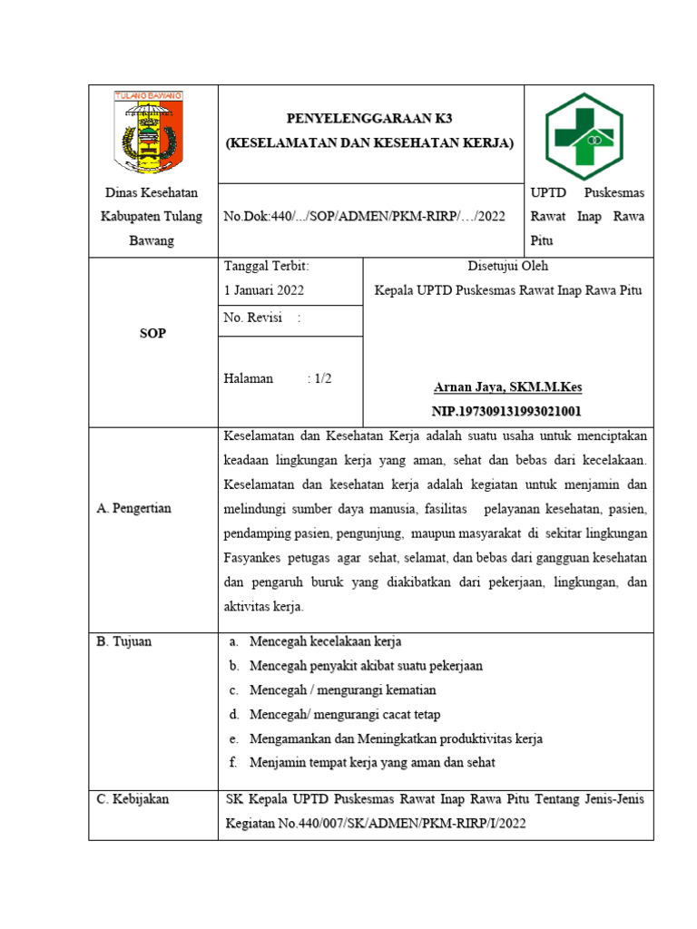 Contoh SOP K3 | PDF