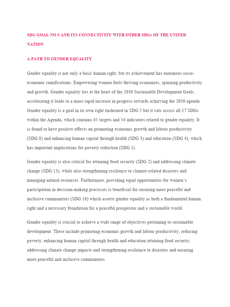 SDG GOAL NO 5 AND ITS CONNECTIVITY WITH OTHER SDGs OF THE UNITED NATION ...
