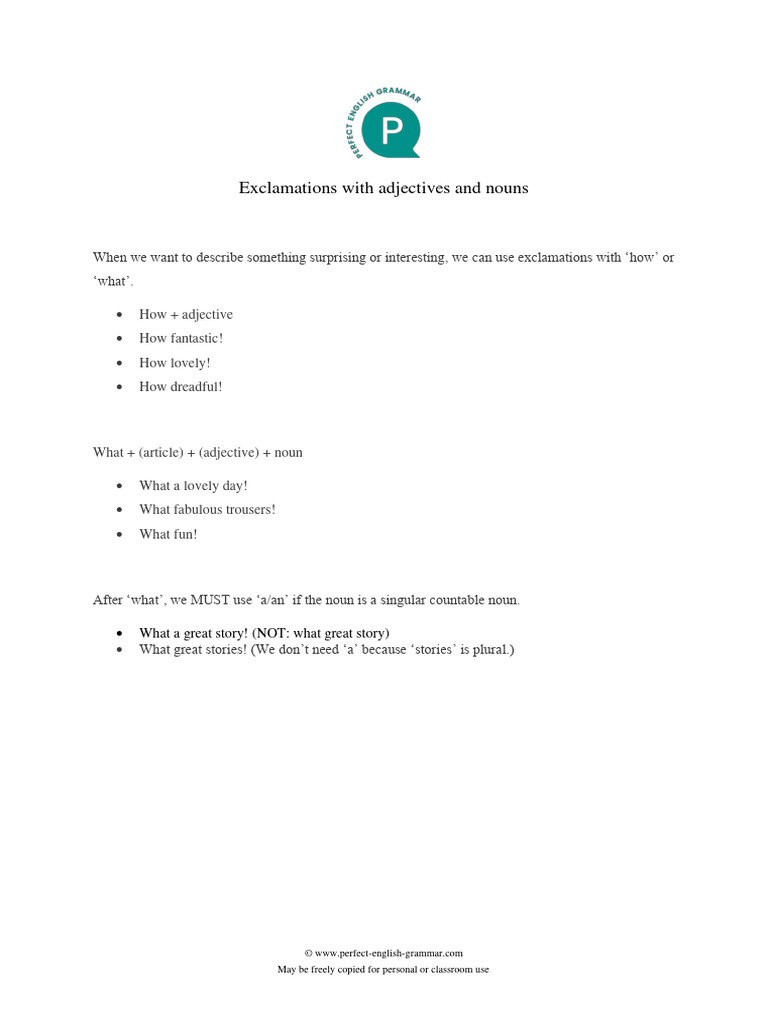 Exclamations With Adjectives and Nouns | PDF | Cooking, Food & Wine ...