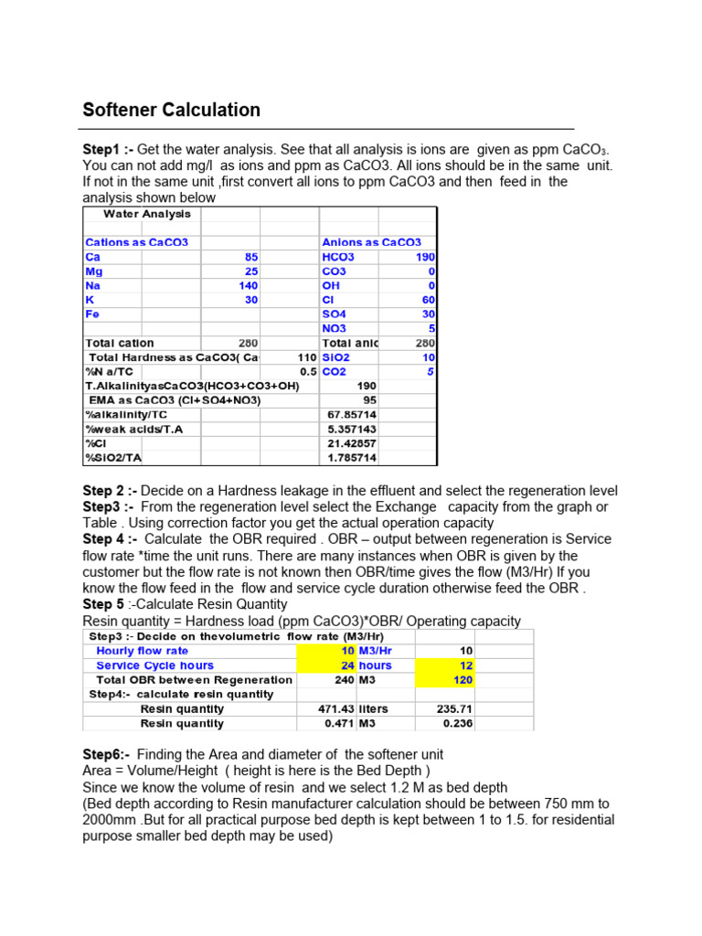 Softener Calculation | PDF | Velocity | Chemistry