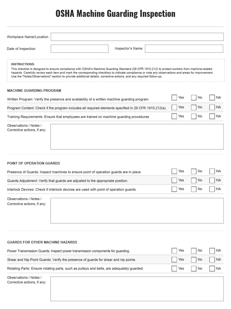 OSHA Machine Guarding Inspection | PDF