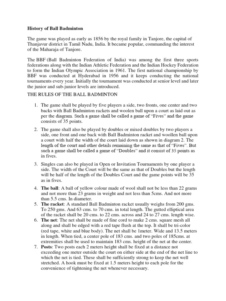 History and Rules of Ball Badminton | PDF