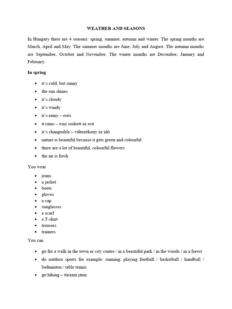 Weather and Seasons - Téma | PDF