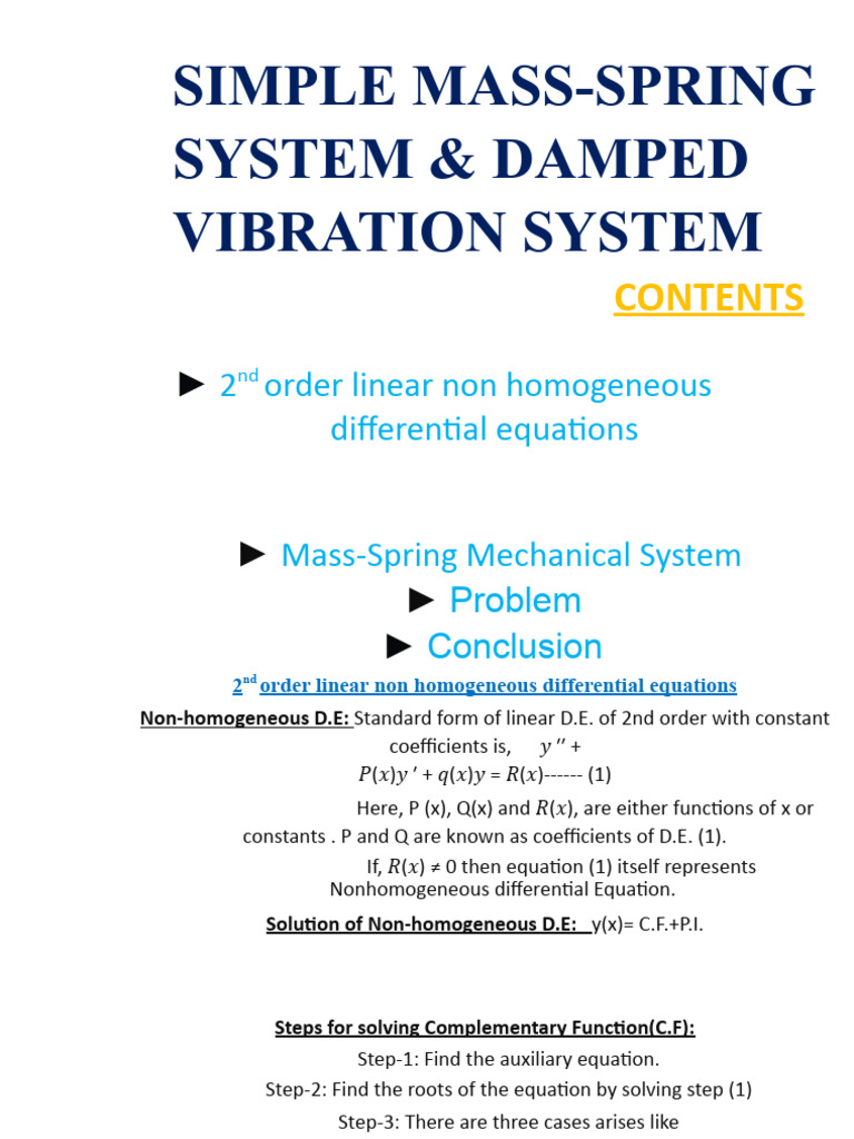 Simple Mass Spring System | PDF | Force | Ordinary Differential Equation