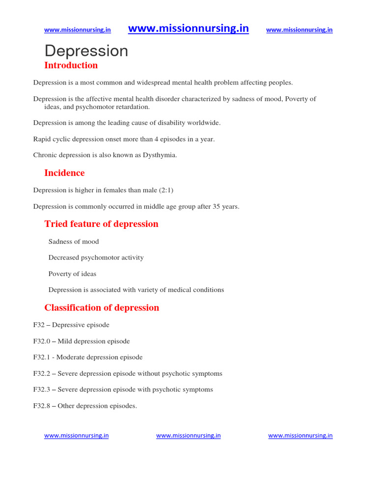 Depression (Major Depressive Disorder) - Symptoms and Causes | PDF ...