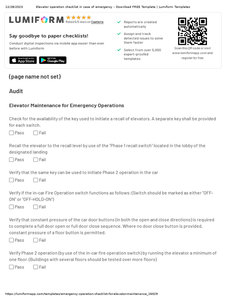 Emergency Elevator Operation Checklist | PDF | Elevator