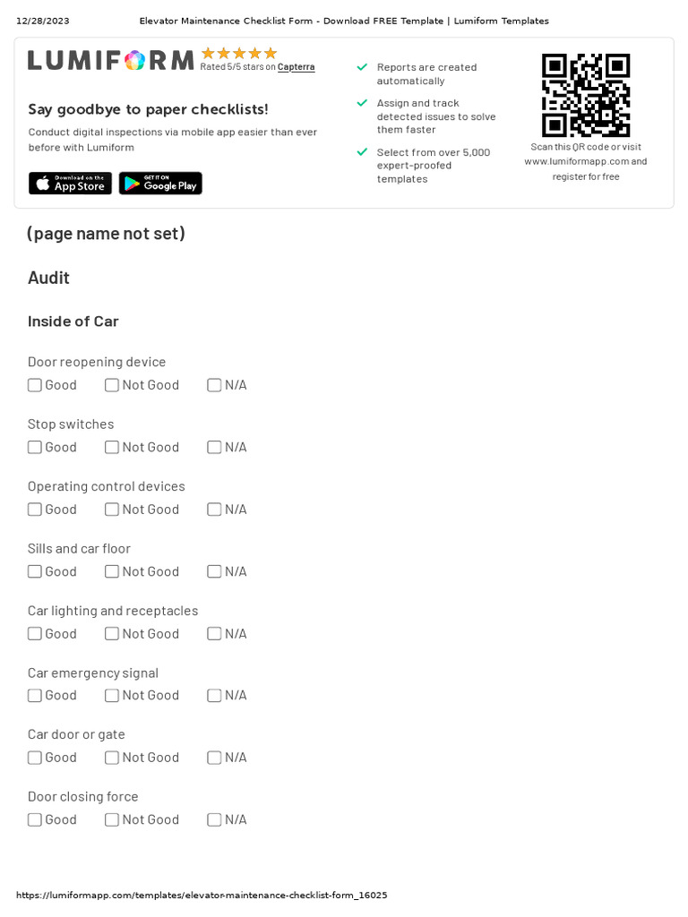 Elevator Maintenance Checklist Template | PDF | Elevator | Electricity