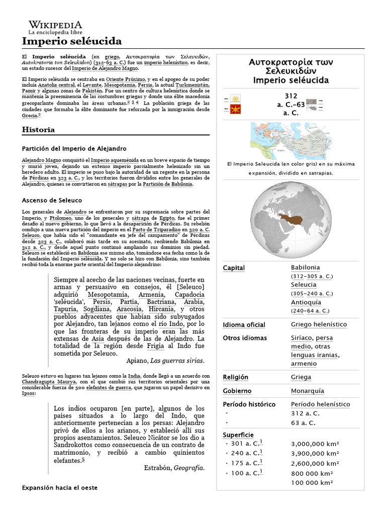Imperio Seléucida - Wikipedia, La Enciclopedia Libre | PDF