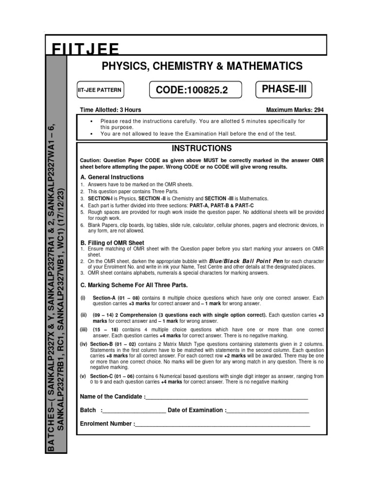 Fiitjee: Physics, Chemistry & Mathematics | PDF | Mole (Unit) | Buoyancy