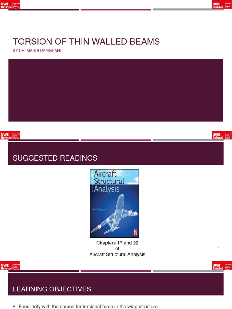 Torsion of Thin Walled Beams: by Dr. Mahdi Damghani | PDF | Shear Stress | Beam (Structure)