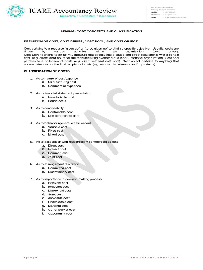 MS06 02 Cost Concepts and Behavior | PDF