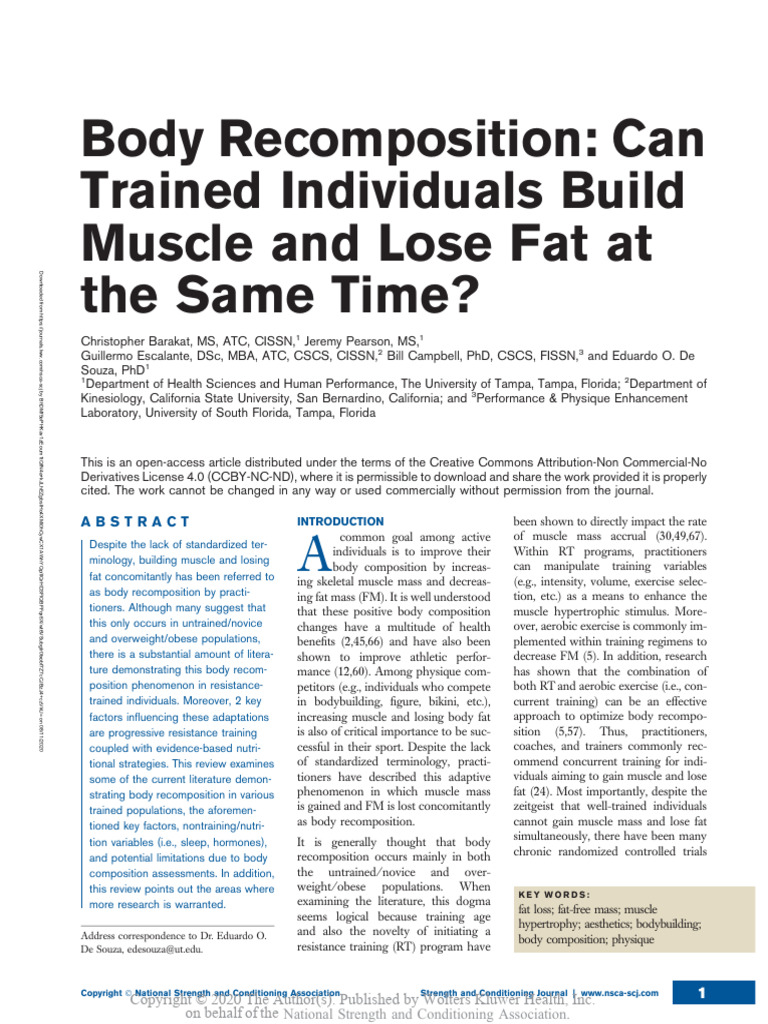 2020 Body Recomposition Can Trained Individuals Build Muscle and Lose ...