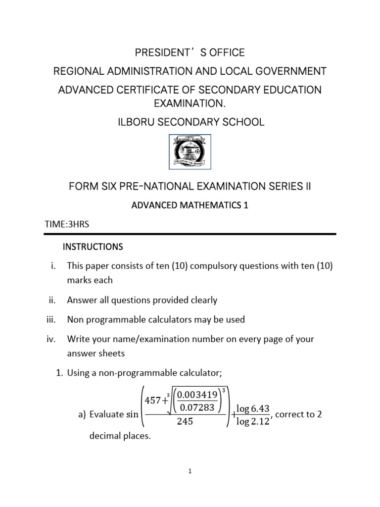 Advanced Mathematics 1 2 1 | PDF
