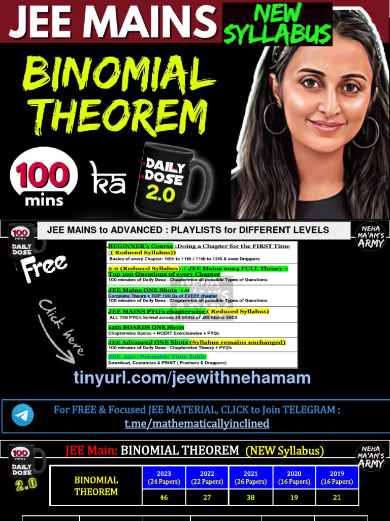 JEE Main Binomial Theorem Overview | PDF | Numbers | Mathematical Concepts