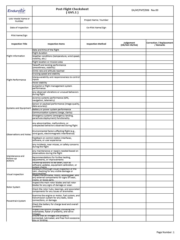 Post-Flight Checksheet | PDF | Unmanned Aerial Vehicle | Telemetry